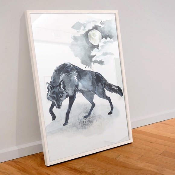 Art | Watercolor Black Wolf Portrait Wall Art Illustration Print Poster ...